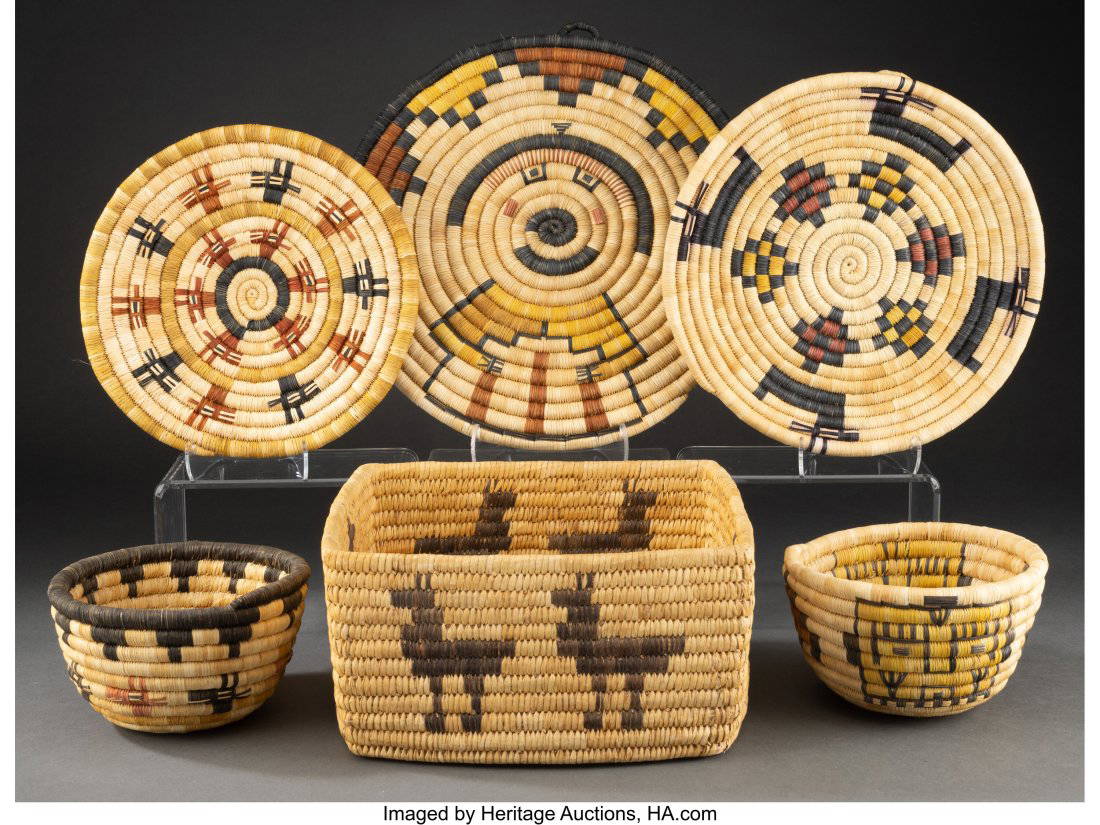 70494: Six Southwest Basketry Items Including Three Ho Auction
