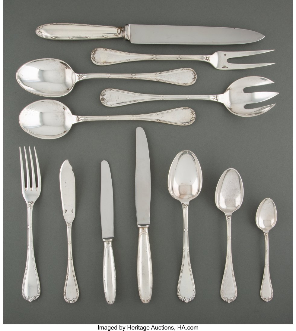 74171: A Fifty-three-piece Christofle Rubans Pattern Si Auction