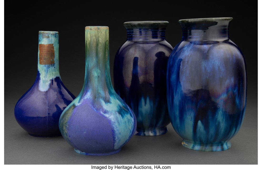 27002: Four Fulper Pottery Glazed Ceramic Jars, Circa 1 Auction