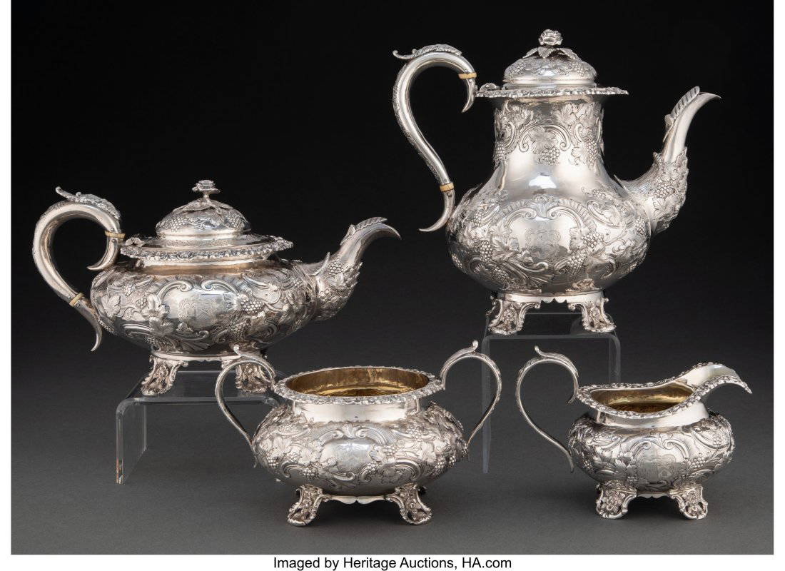 61027: A James Wintle Four-piece Silver Chased Repoussé Tea & Coffee ...