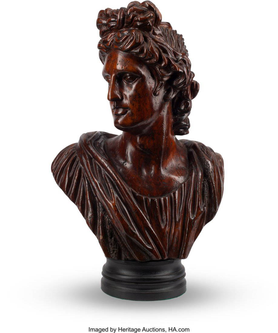 61066: An Italian Neoclassical Carved Wood Bust: Apollo Auction