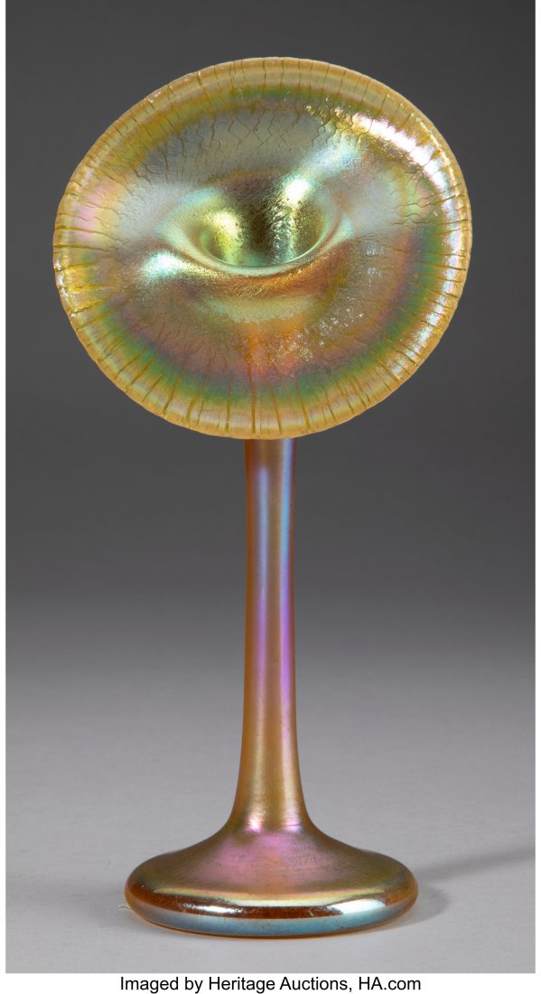 79077: Quezal Iridescent Glass Jack-in-the-pulpit Vase, Auction