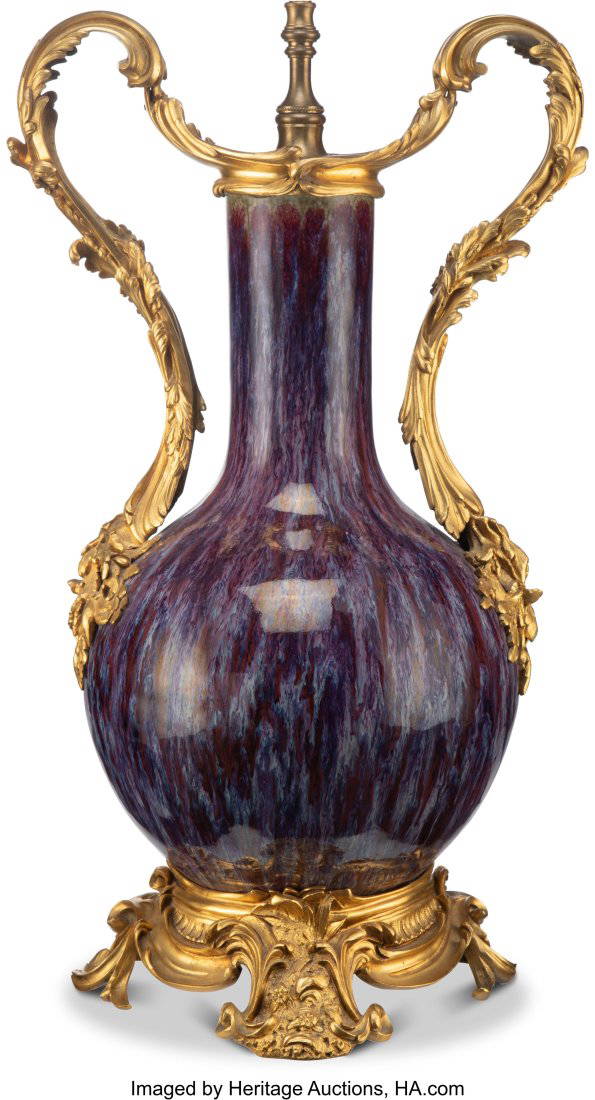 61128: A Gilt Bronze-mounted Chinese Flambé Glazed Cer Auction