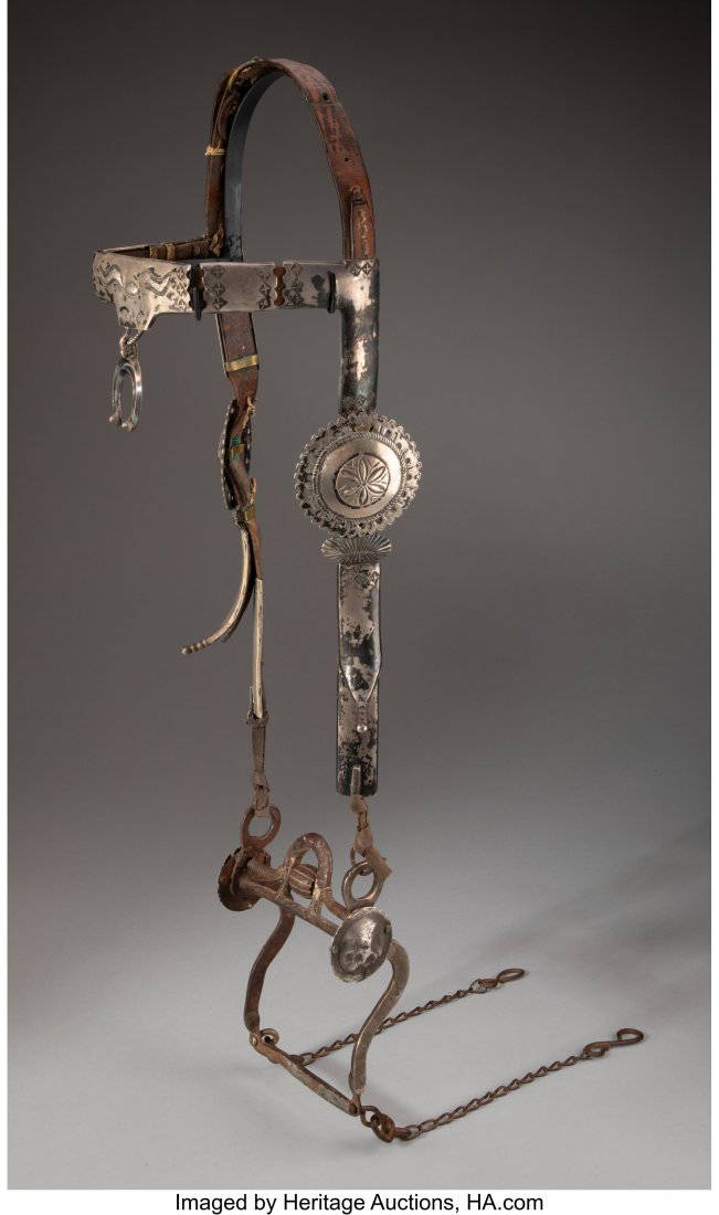 70056: A Navajo Silver Bridle C. 1890 Silver, Commerc Auction