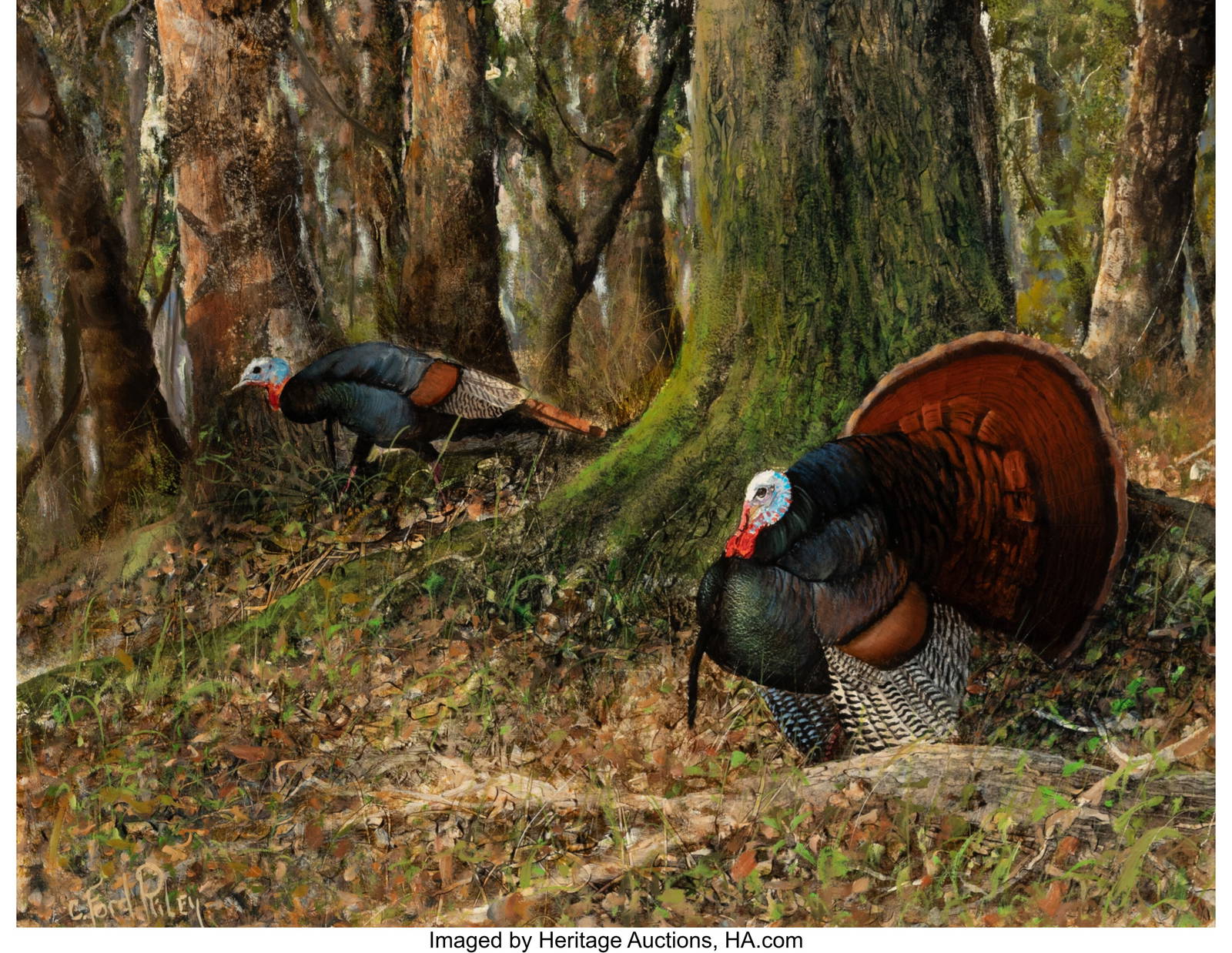 31056: C. Ford Riley (american, B. 1952) Wild Turkeys O Auction