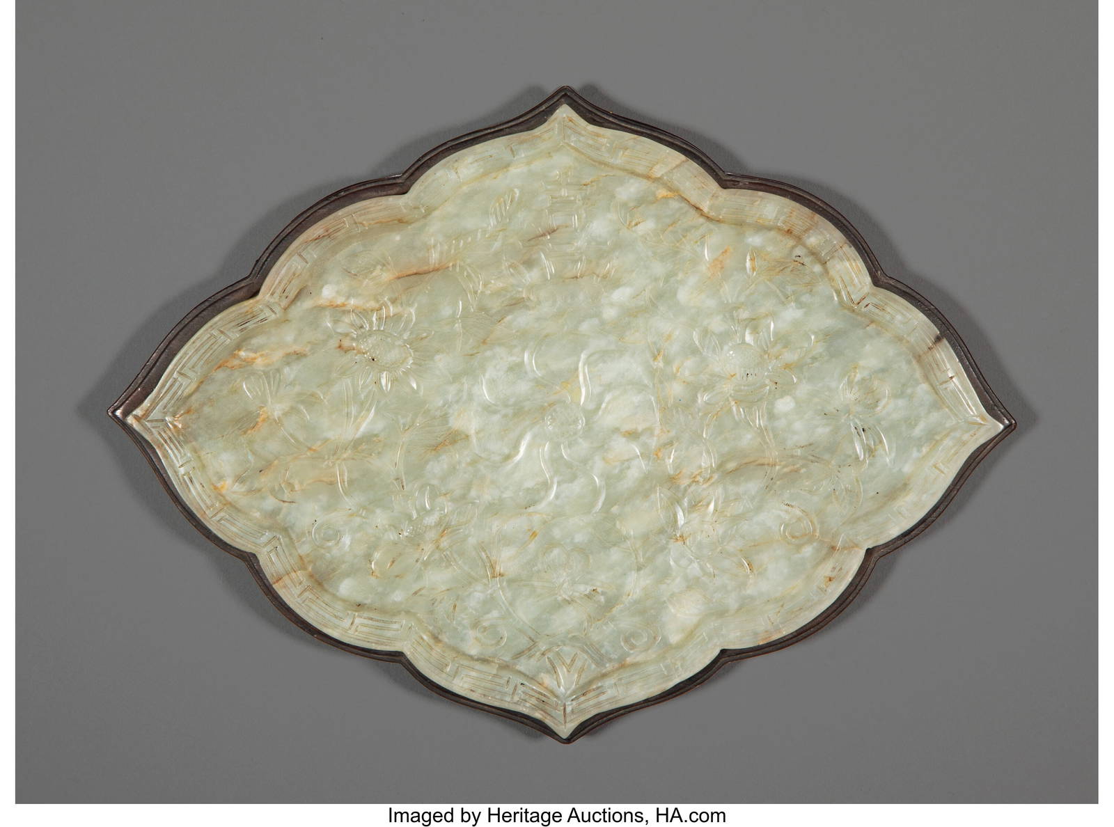78031: A Chinese Carved Celadon Jade Lozenge Tray 5-1/4 Auction