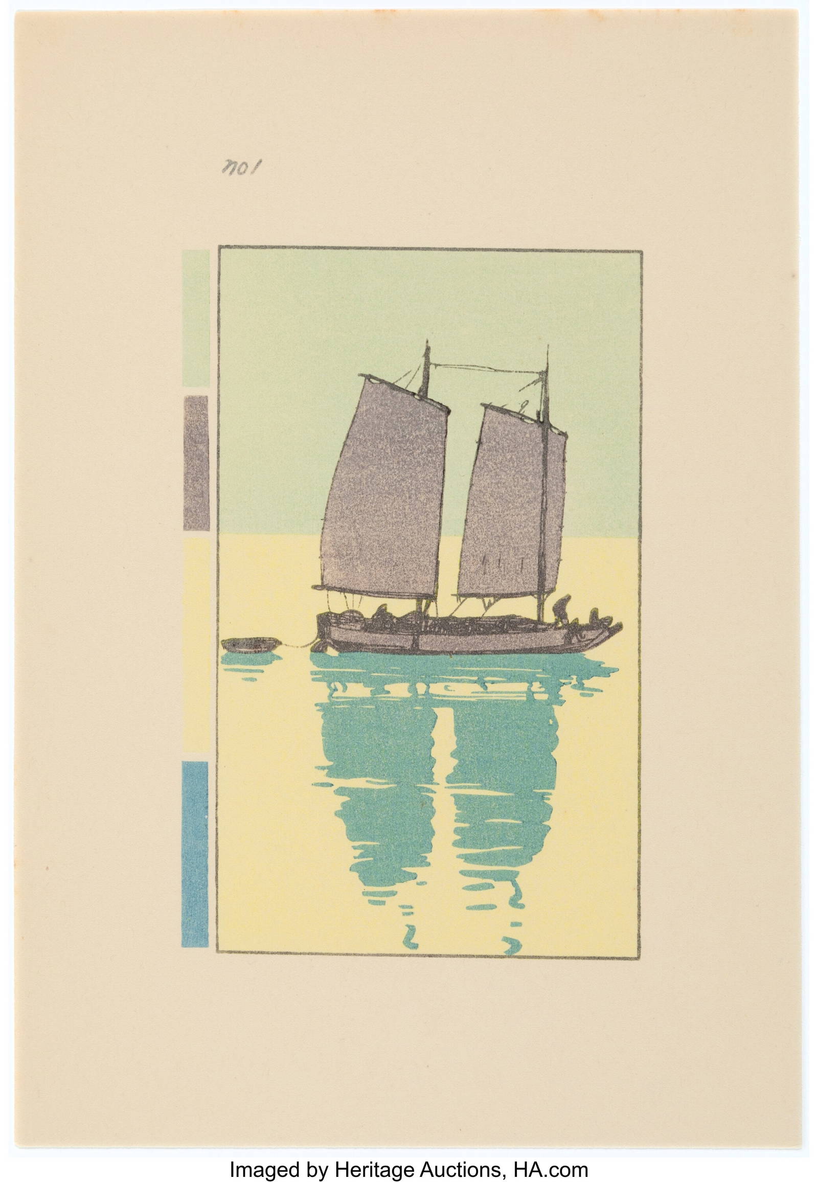 61137: Yoshida Hiroshi (japanese, 1876-1950) A Junk, Pr Auction