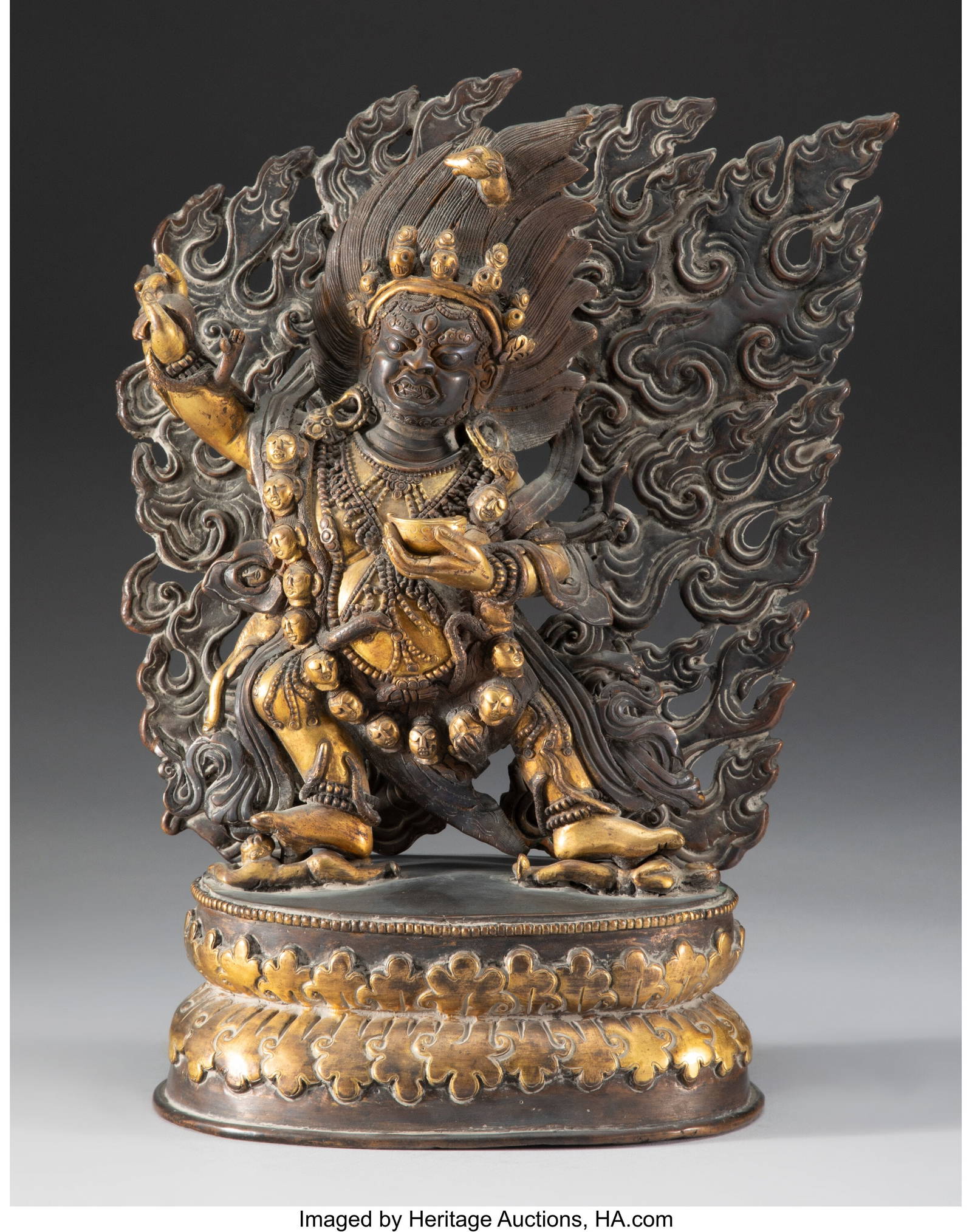 27136: A Tibetan Gilt Bronze Figure Of Dharmapala Hayag Auction