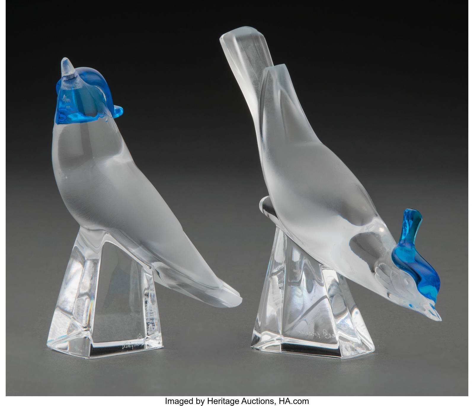 27048: Two Lalique Clear And Frosted Glass Bird Figures Auction