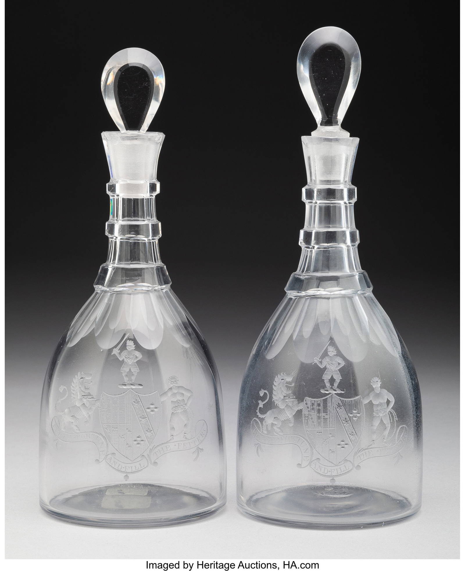 61170: A Pair Of British Engraved Cut-glass Decanters, Auction
