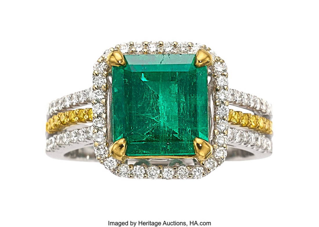 55196: Emerald, Colored Diamond, Diamond, Gold Ring St Auction