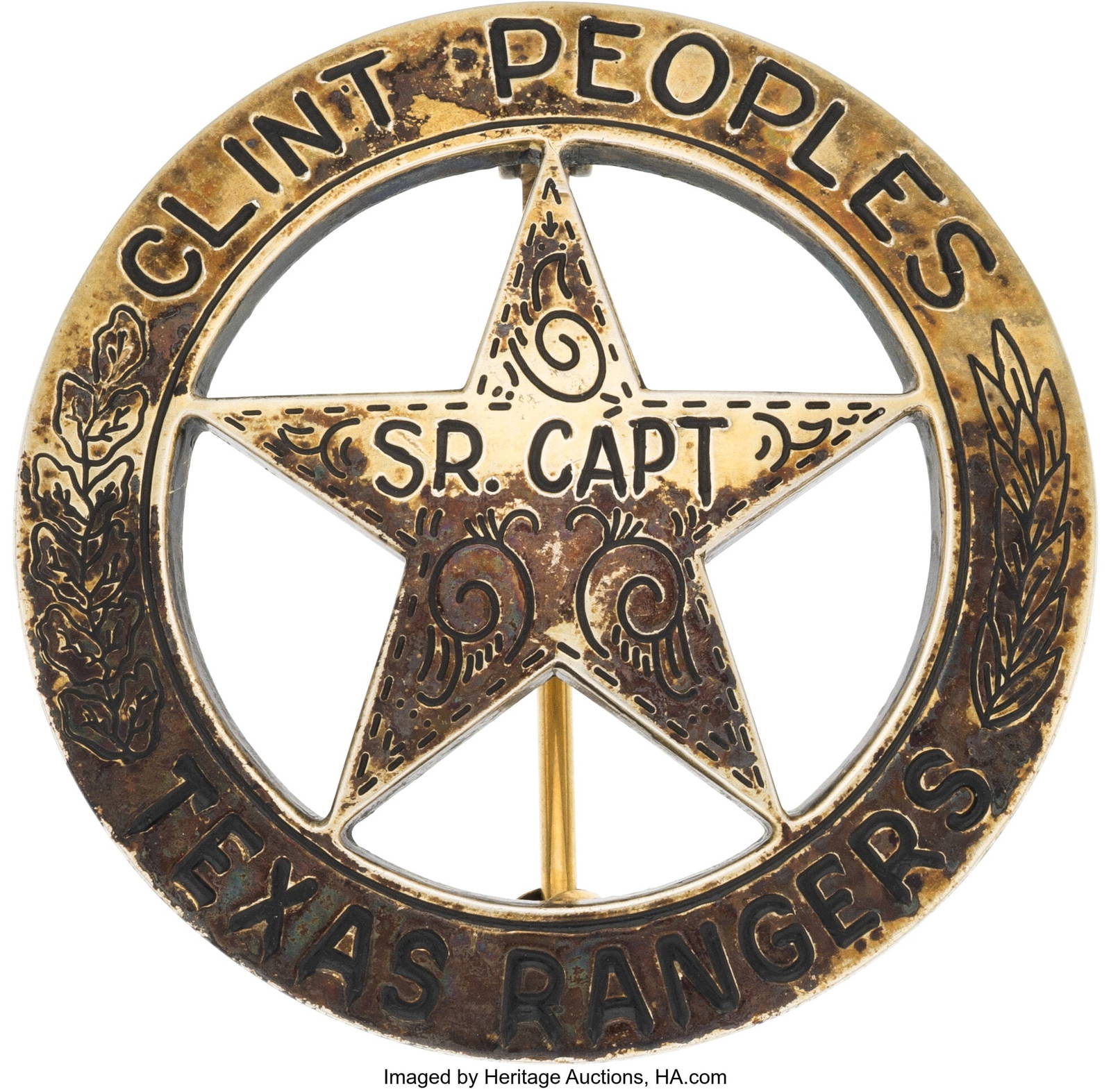 40112: Senior Captain Texas Ranger Gold Badge Belonging Auction