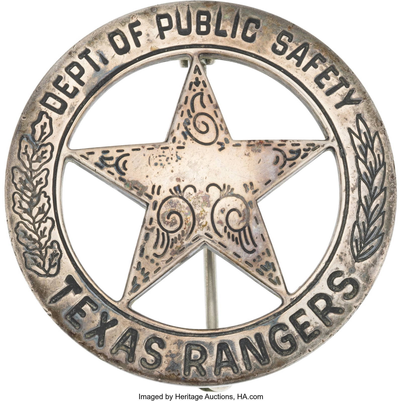 40128: Texas Rangers Dps Cinco Peso Ranger Badge. Con Auction