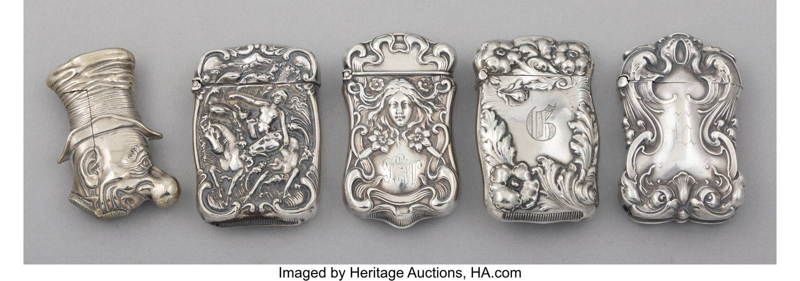 28198: Five Partial Gilt Silver Match Safes Marks To On Auction
