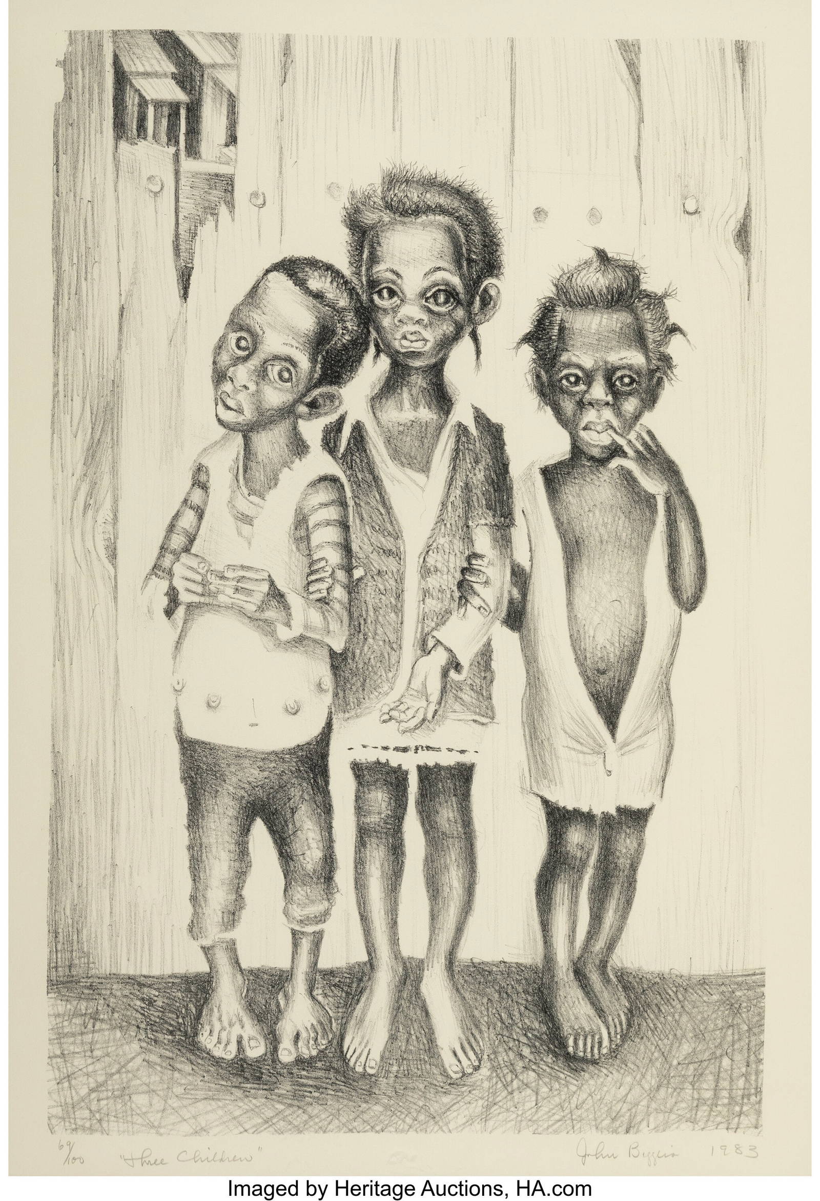 41002: John Biggers (1924-2001) Three Children, 1983 Li Auction