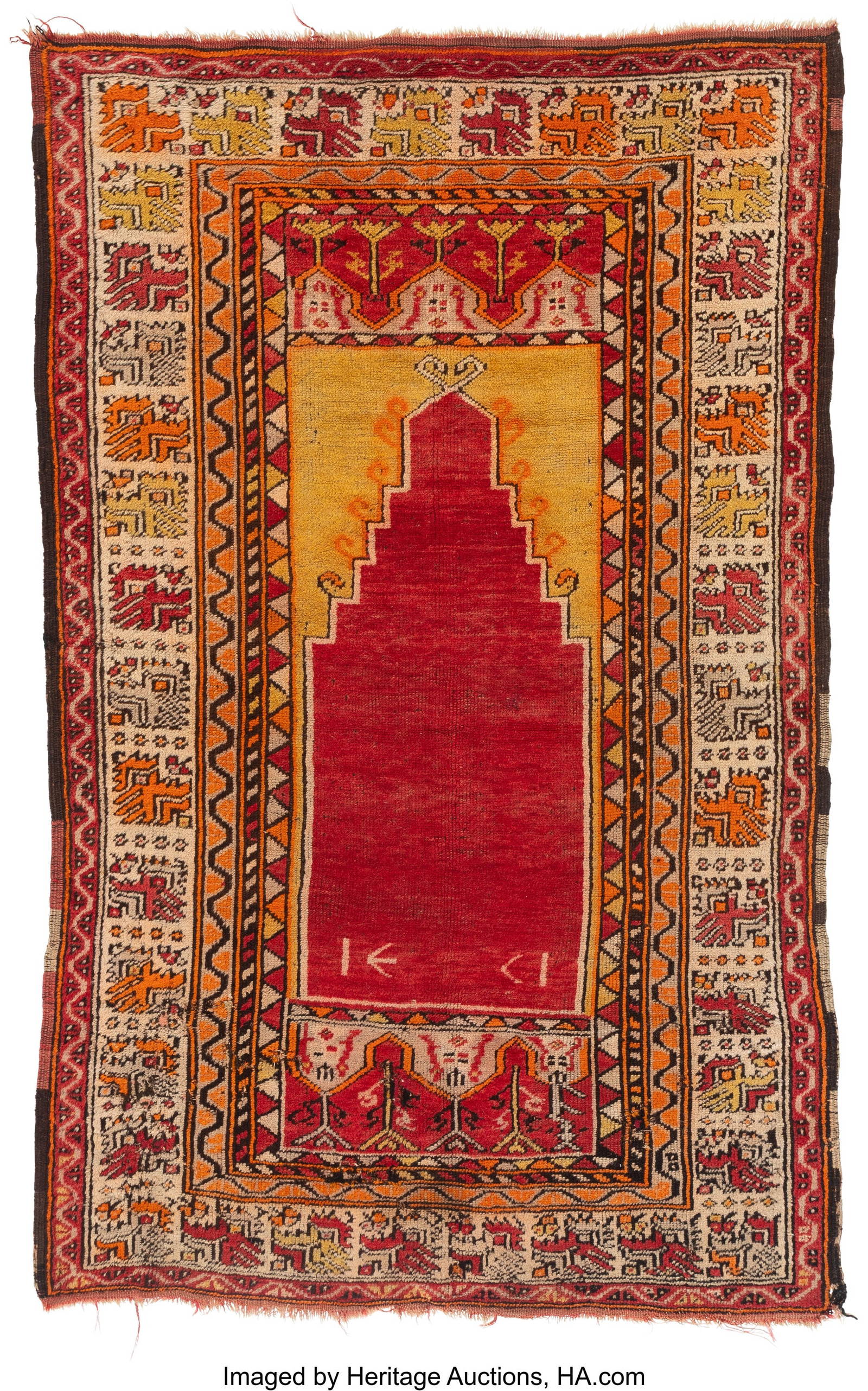 27238: A Persian Mudjar Prayer Rug 72-1/2 X 46-1/2 Inch Auction