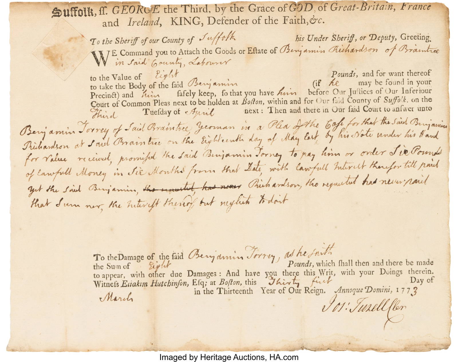 John Adams Autograph Document Signed. One Partia Auction