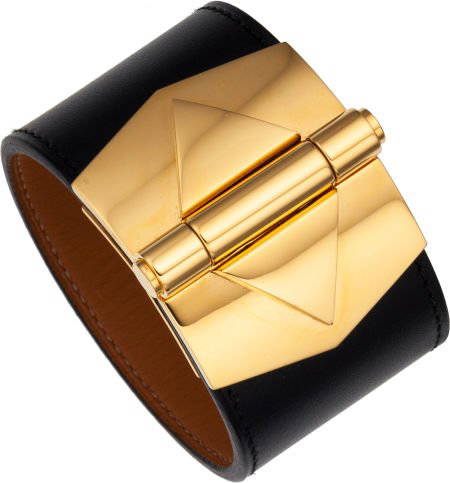 Hermes Black Swift Leather Bernice Bracelet With