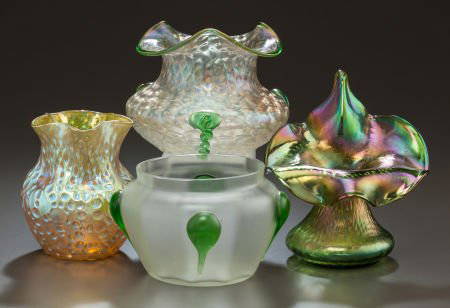 Four Austrian Glass Vases Circa 1910 5 3/4 Inche