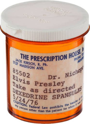 Elvis Presley Owned Prescription Bottle (1976).