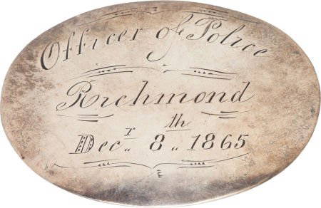 Richmond Coin Silver Police Badge Of Thomas Clem