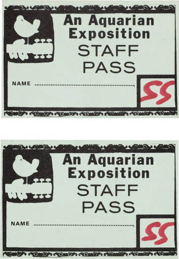 Woodstock Music Festival Staff Pass Group (1969)
