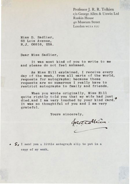 J.r.r. Tolkien Typed Letter Signed.