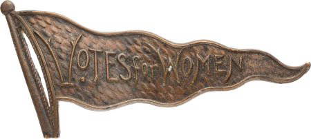 Woman's Suffrage: Billowing Pennant Metal Brooch