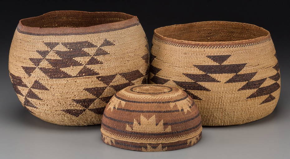Three Northern California Twined Basketry Items C. 1910