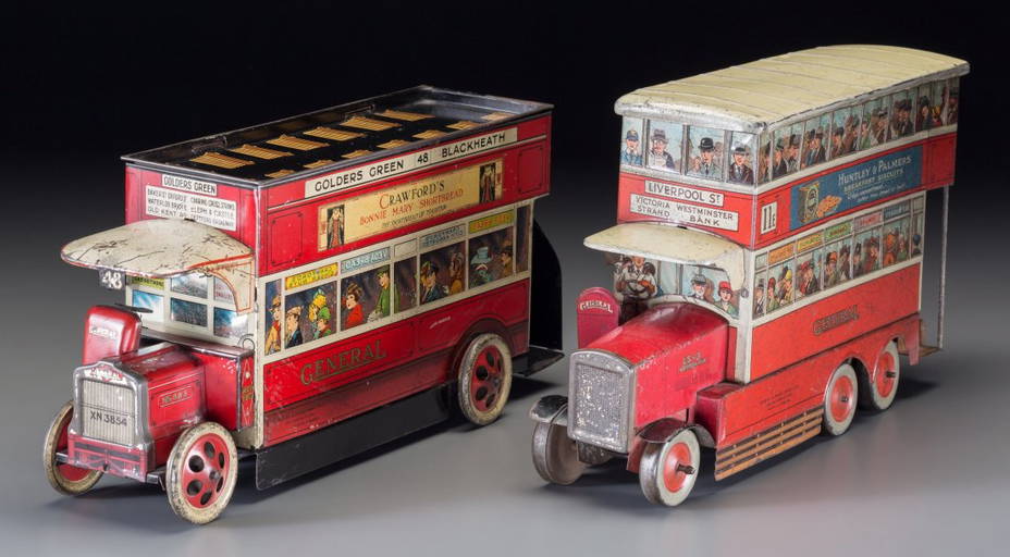 Two Rare London Double Decker Bus Biscuit Tins