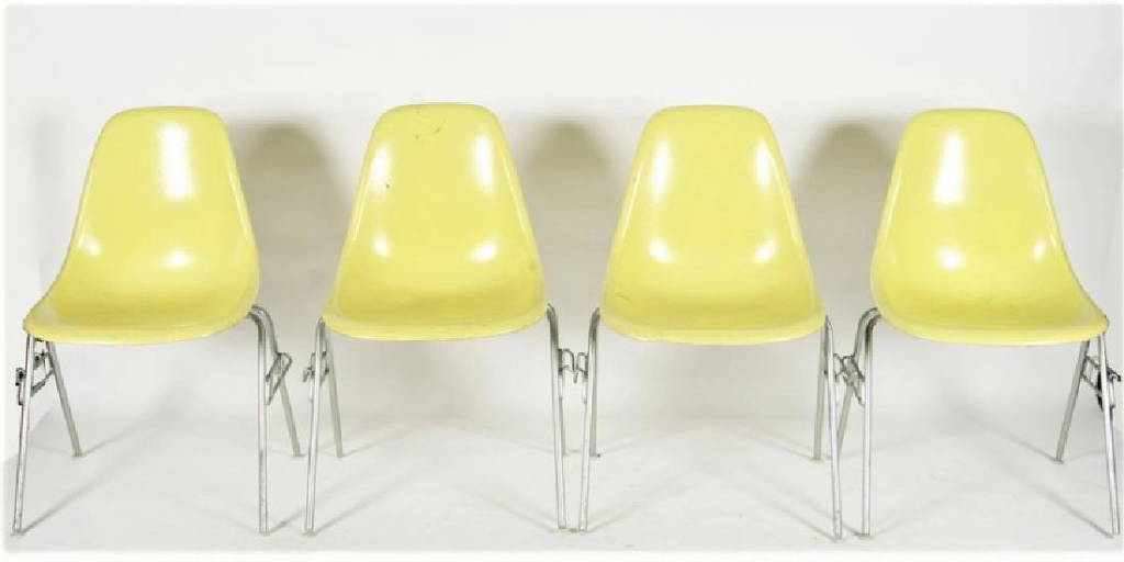 Four Yellow Herman Miller Dss Stacking Chairs