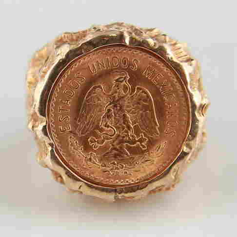 Men's 14k Gold 1955 Cinco Peso Ring Auction