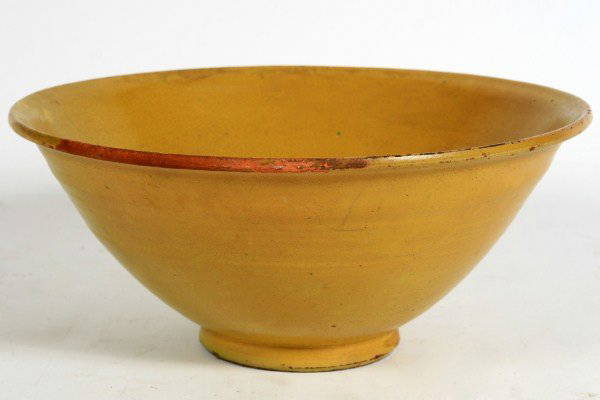 Redware Yellow Glazed Pottery Bowl, 20th C.