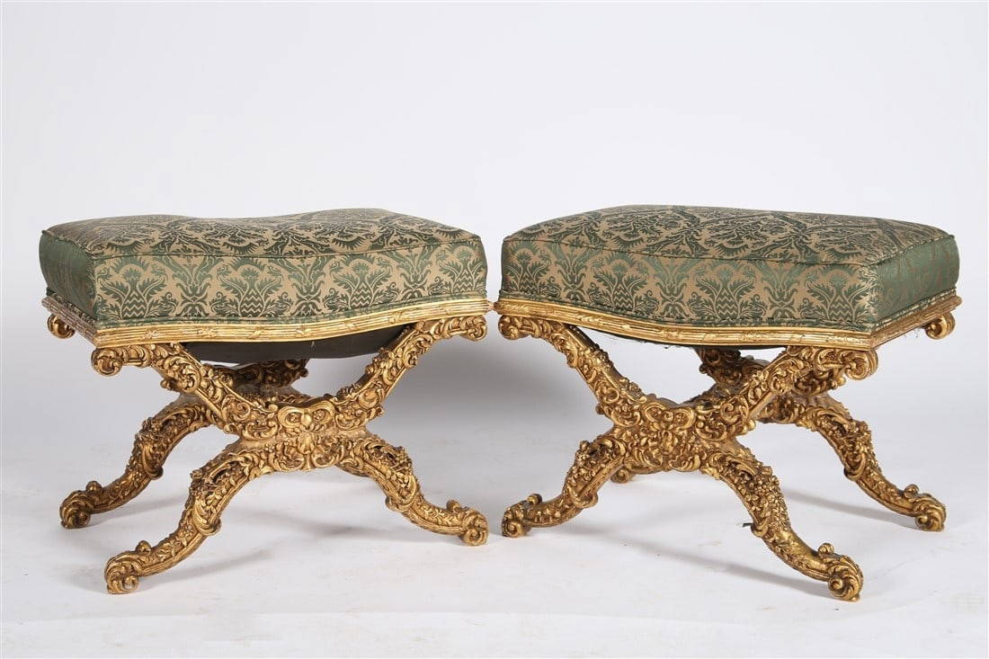 Pair Of Contemporary Ornate French Style Stools Auction