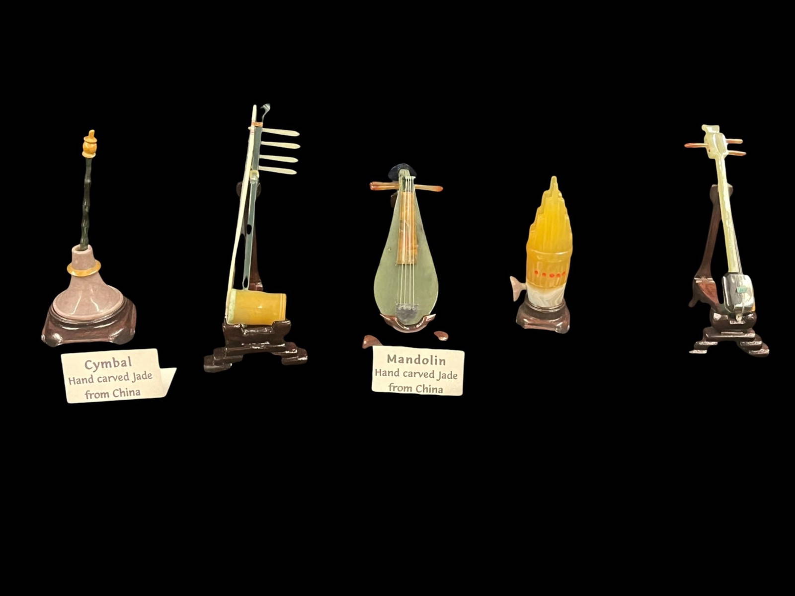 Vintage Chinese Carved Jade And Semi Precious Stone Musical Instruments ...