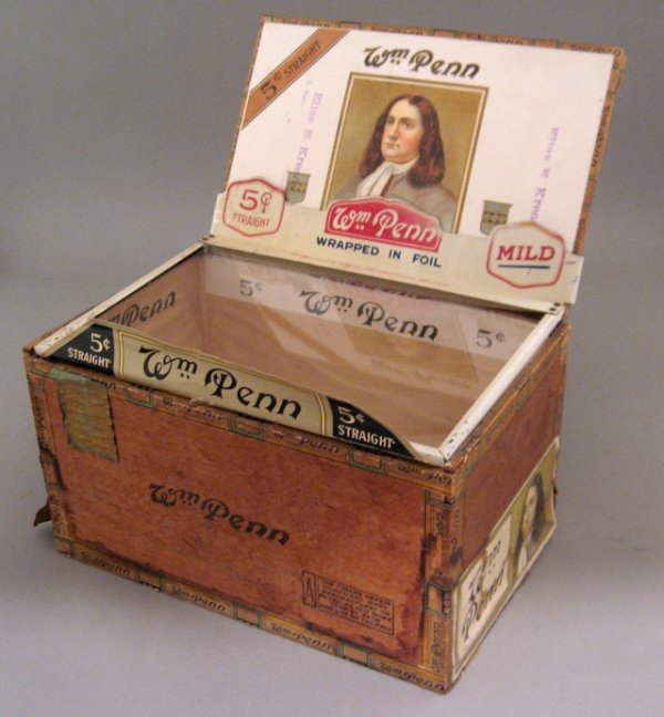 282: William Penn Wooden Cigar Box with Glass Lid