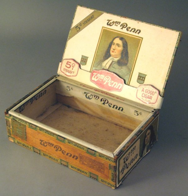 283: William Penn Wooden Cigar Box with Glass Lid
