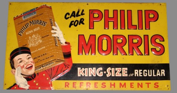 352: Philip Morris Embossed Tin Litho Store Sign