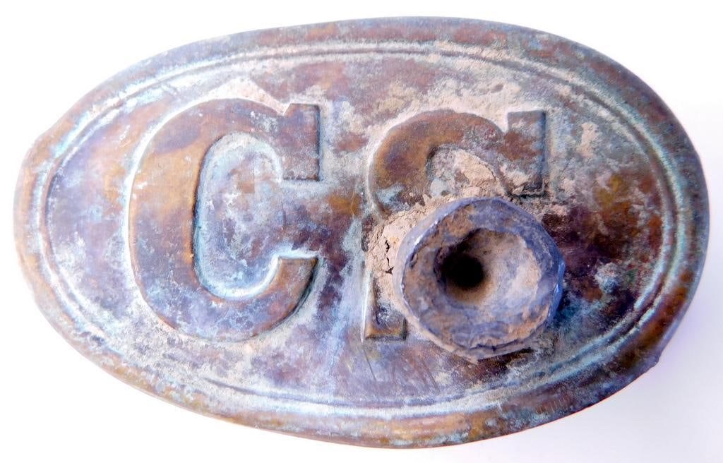 Civil War Csa Confederate C.s. Bullet Struck Belt Buckle