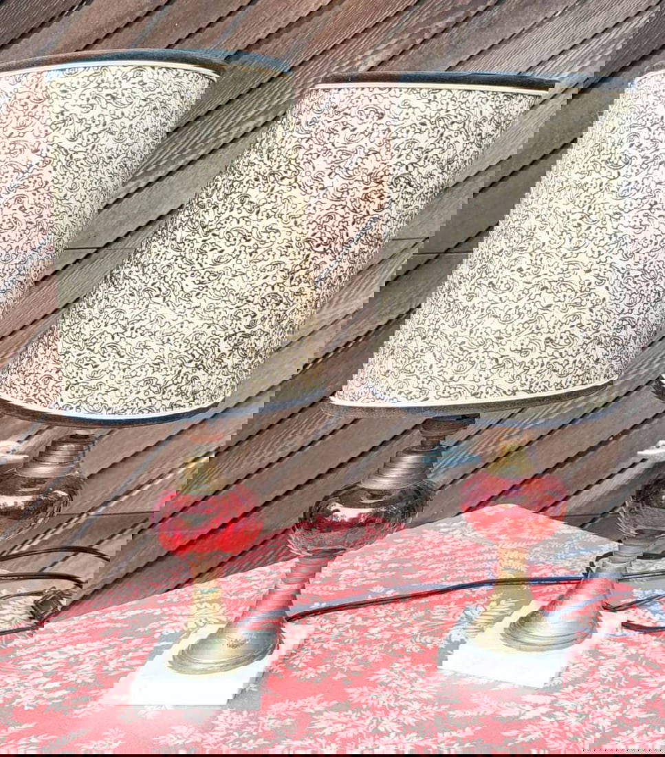 Pair Antique Cranberry Glass Table Lamps Auction