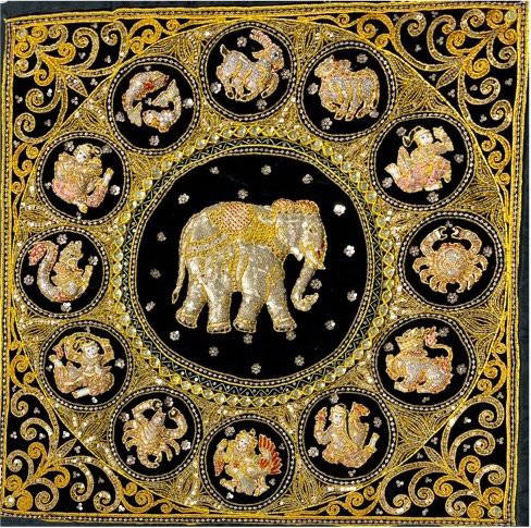 Vintage Gold Embroidered Burmese Kalaga With Elephant And Vedic ...