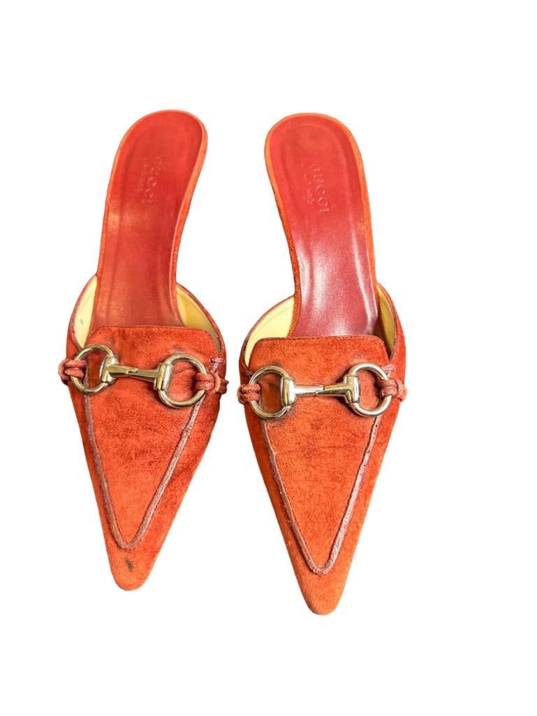 Gucci Red Suede Mules Auction