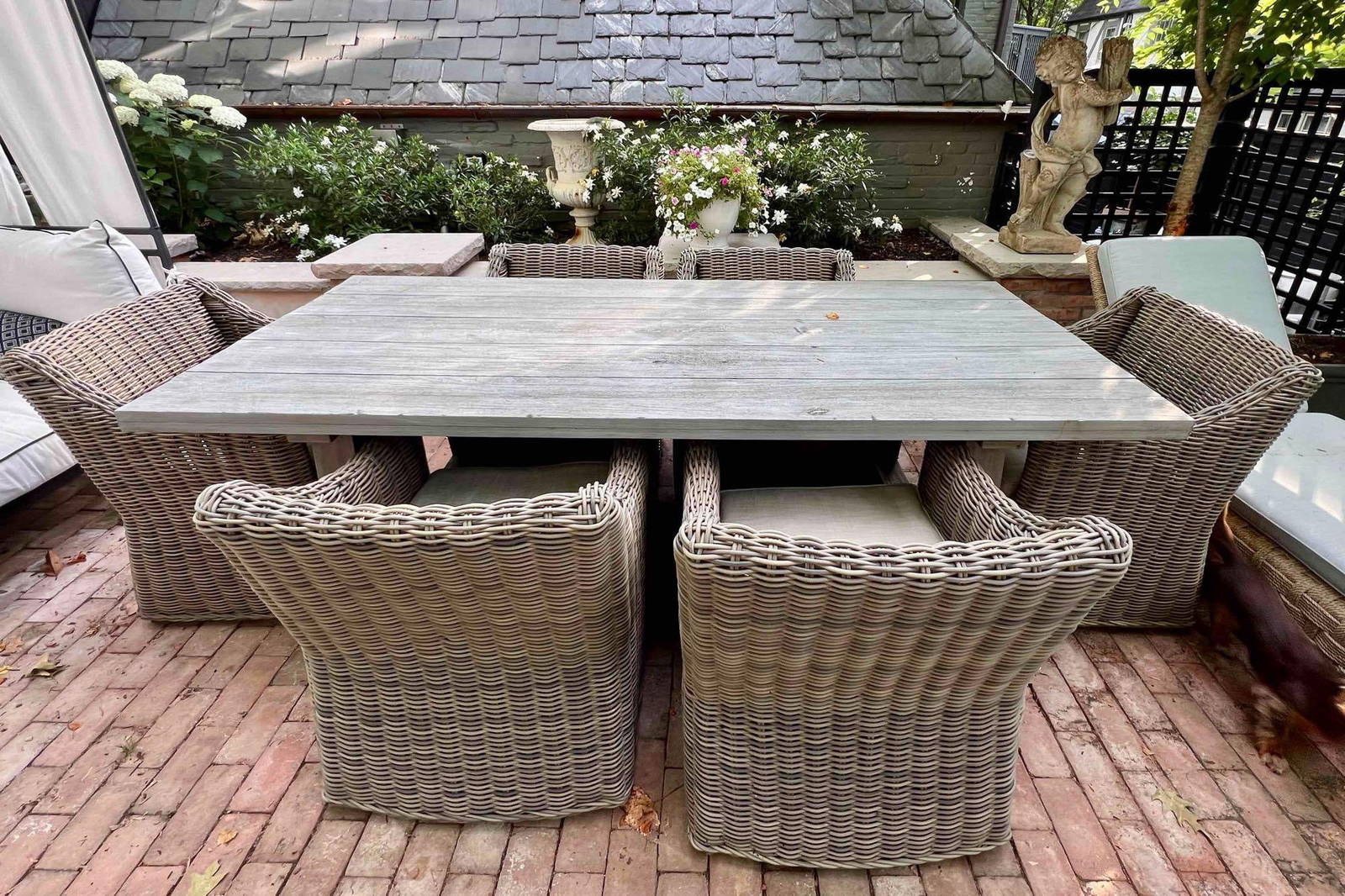 Restoration Hardware French Beam Teak Rectangular Dining Table With 6 ...