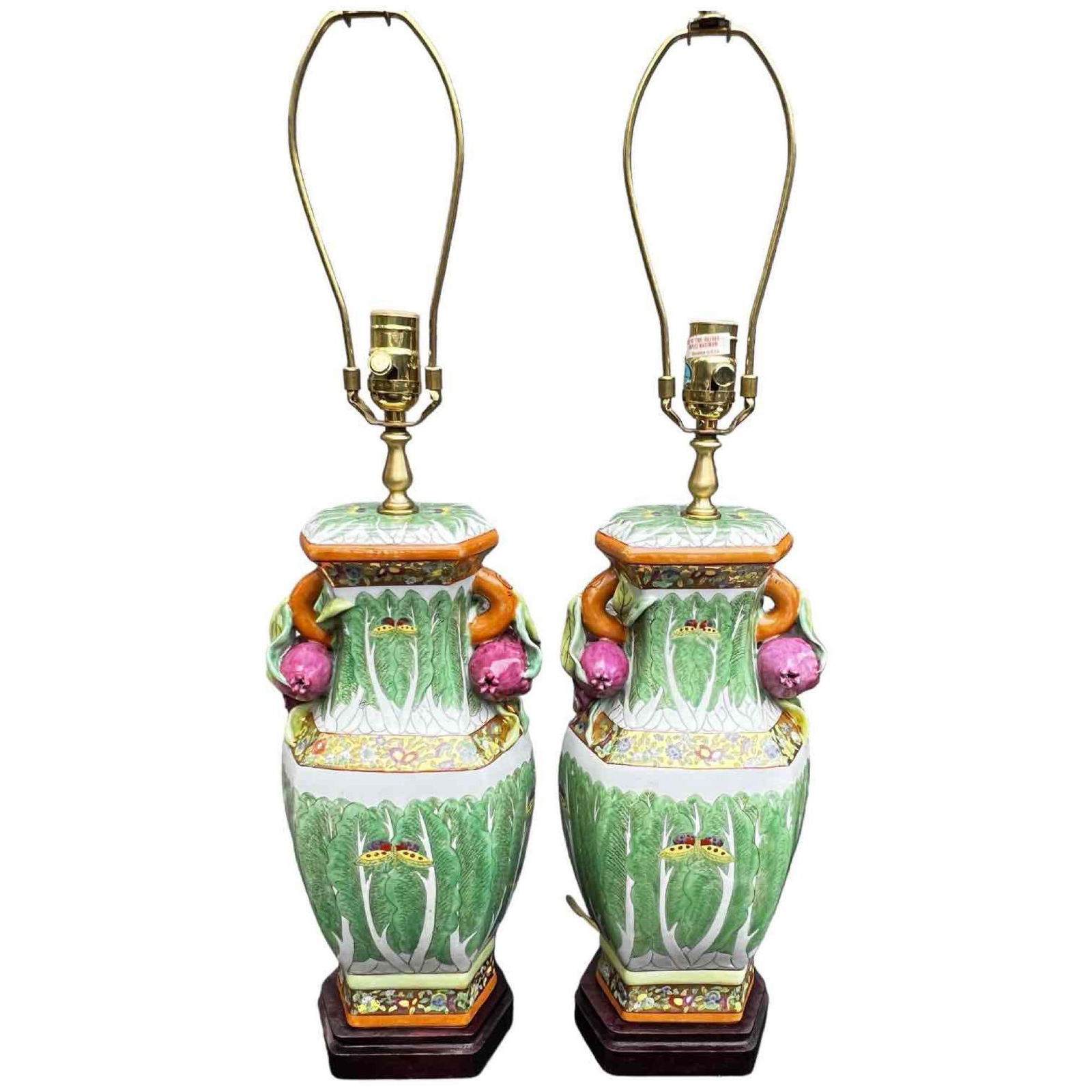 Rare Find! Vintage Pair Of Bok Choy Hand Painted Porcelain Table Lamps ...
