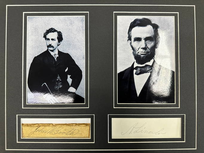 John Wilkes Booth Abraham Lincoln Autographed Display W/coa