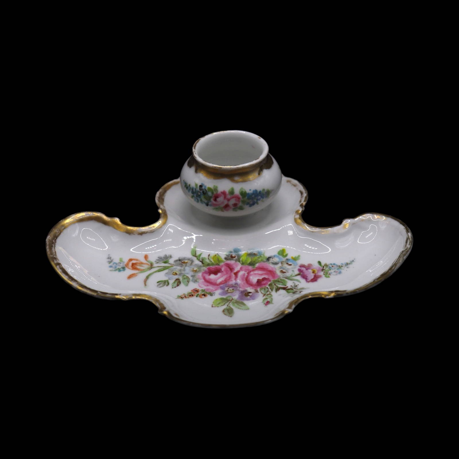 Vintage Porcelain Floral Design With Gold Trim Inkwell Auction