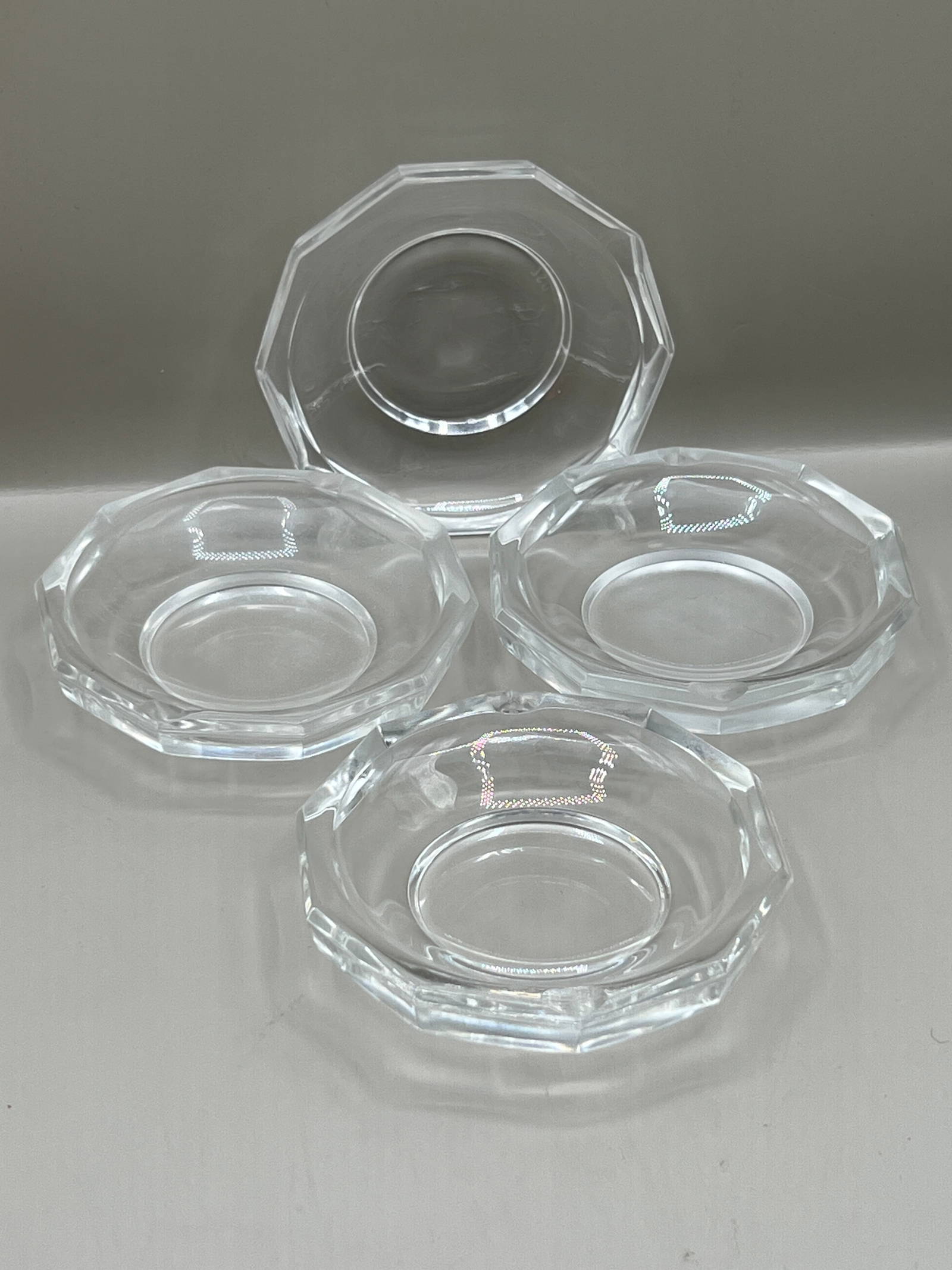 (4) Val St Lambert Art Glass Crystal Ashtrays Plus (4) Bonus Chippy Vsl ...