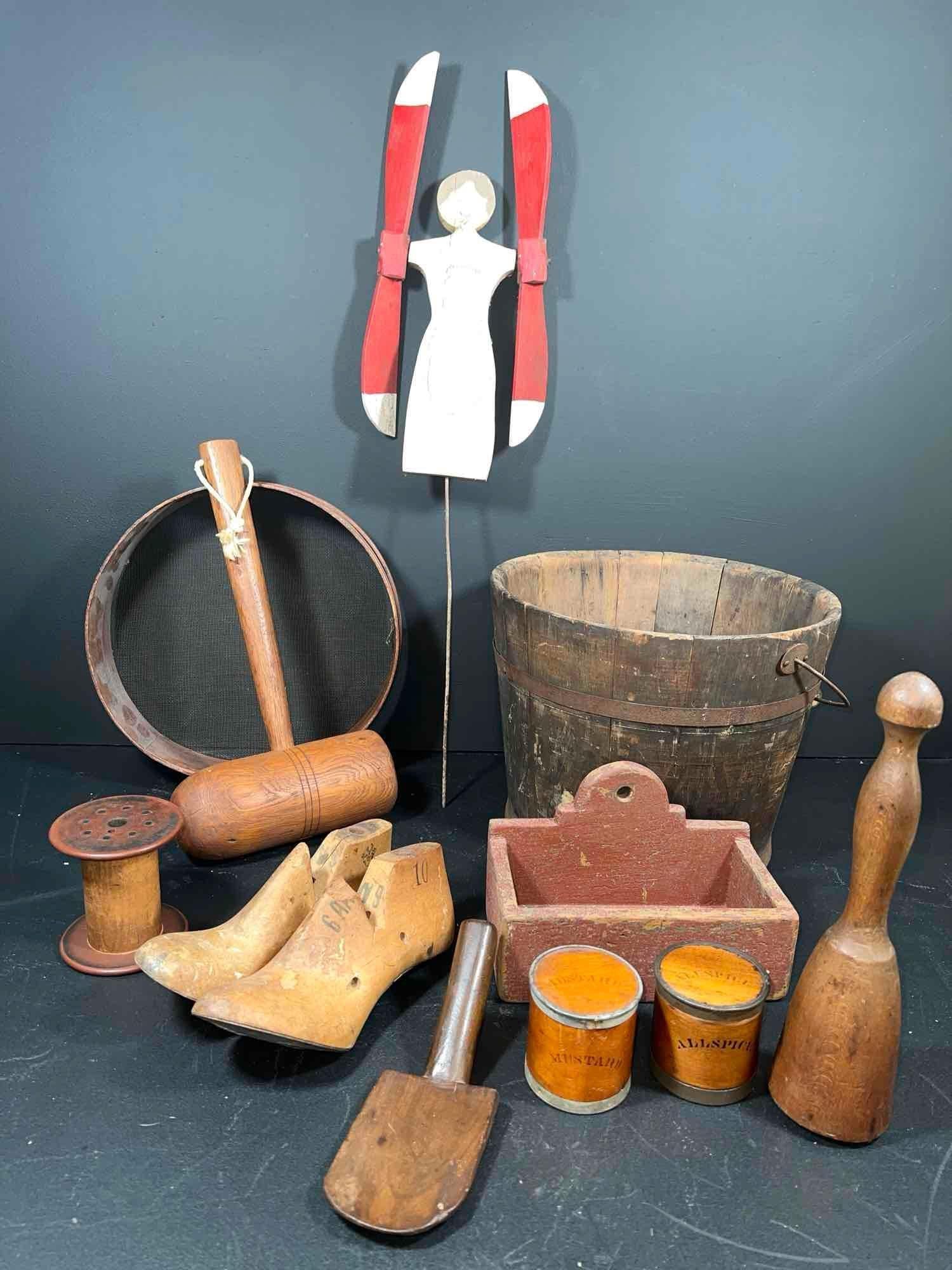 Primitive Wooden Containers & Utensils Auction