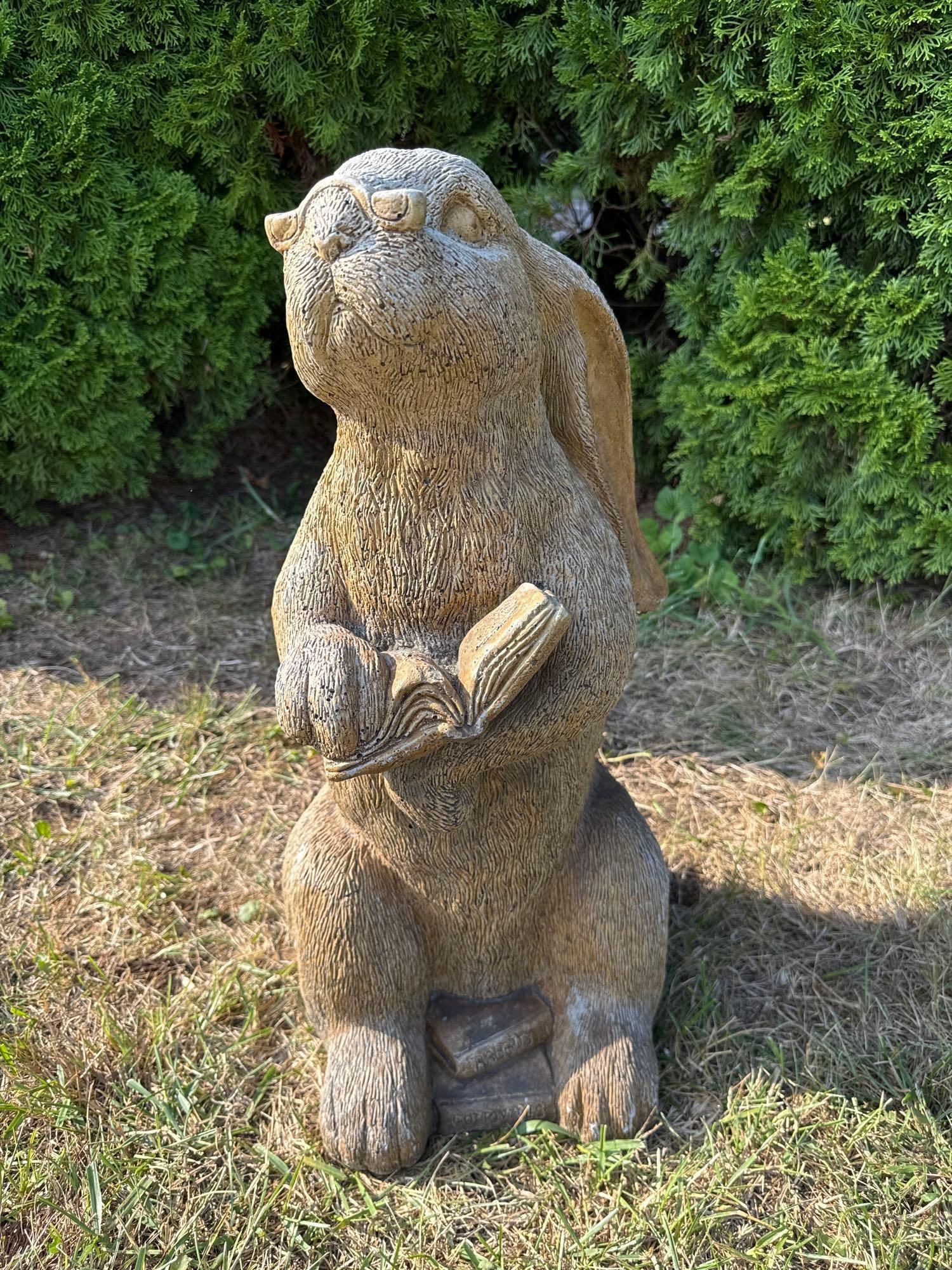 Concrete Rabbit Garden Statue With Book Auction