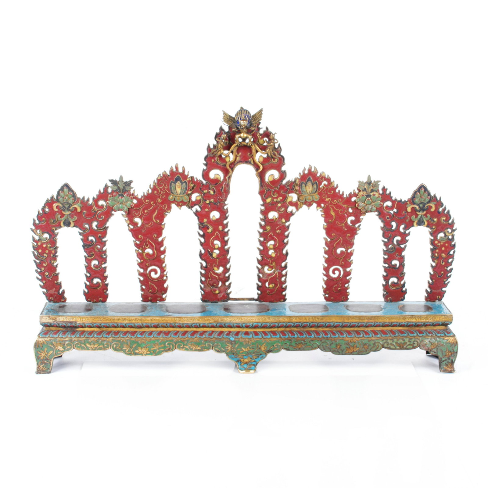 Antique Tibetan Enameled And Gilt Brass Buddhist Altar